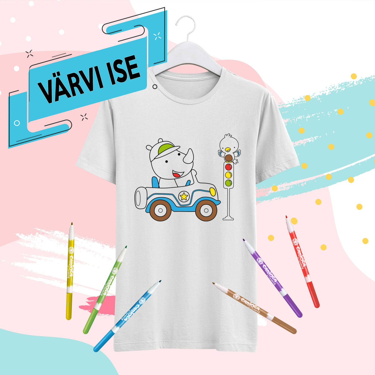 Laste T-särk “Värvi ise! Auto” | Kingitare.ee